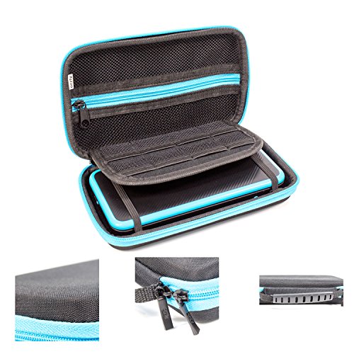 2DS XL Case, Orzly Carry Case for New Nintendo 2DS XL - Protective Hard Shell Portable Travel Case Pouch for New 2DS XL Console with Slots for Games & Zip Pocket - Blue on Black