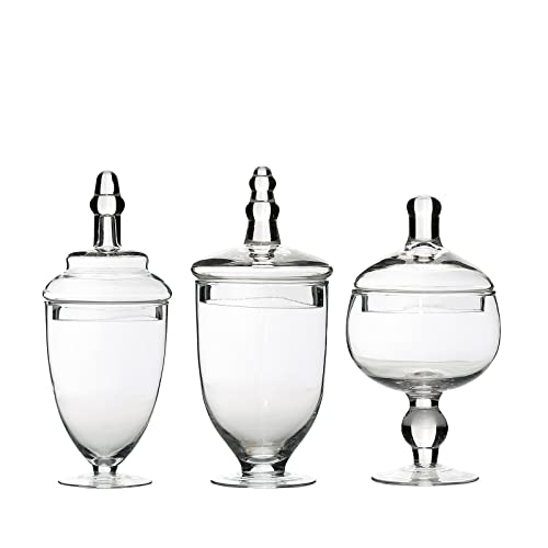 TABLECLOTHSFACTORY 3 Pack | Clear Glass Apothecary Jars Candy Buffet Containers with Lids For Wedding Party Favor Decor - 9"/10"/11"