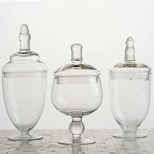 TABLECLOTHSFACTORY 3 Pack | Clear Glass Apothecary Jars Candy Buffet Containers with Lids For Wedding Party Favor Decor - 9"/10"/11"