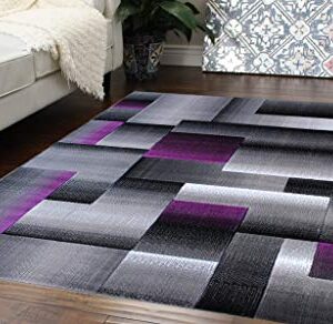 Masada Rugs, Modern Contemporary Area Rug, Purple Grey Black (5 Feet X 7 Feet)