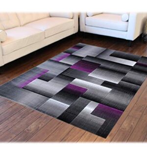 Masada Rugs, Modern Contemporary Area Rug, Purple Grey Black (5 Feet X 7 Feet)