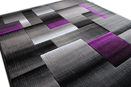 Masada Rugs, Modern Contemporary Area Rug, Purple Grey Black (5 Feet X 7 Feet)