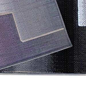 Masada Rugs, Modern Contemporary Area Rug, Purple Grey Black (5 Feet X 7 Feet)