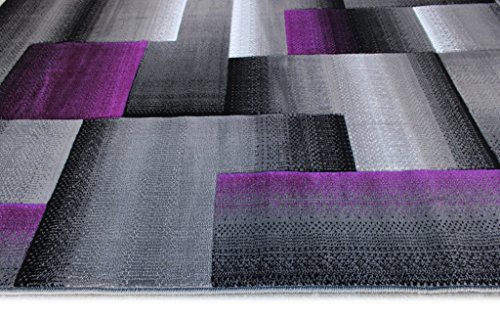 Masada Rugs, Modern Contemporary Area Rug, Purple Grey Black (5 Feet X 7 Feet)