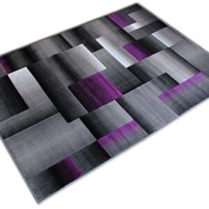 Masada Rugs, Modern Contemporary Area Rug, Purple Grey Black (5 Feet X 7 Feet)