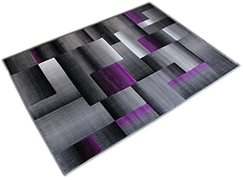 Masada Rugs, Modern Contemporary Area Rug, Purple Grey Black (5 Feet X 7 Feet)