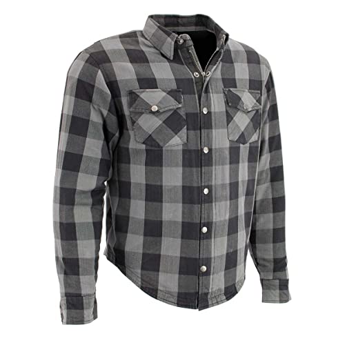 Milwaukee Leather MPM1630 Men's Plaid Flannel Biker Shirt with CE Approved Armor - Reinforced w/Aramid Fibers - X-Large Grey