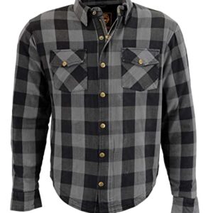 Milwaukee Leather MPM1630 Men's Plaid Flannel Biker Shirt with CE Approved Armor - Reinforced w/Aramid Fibers - X-Large Grey