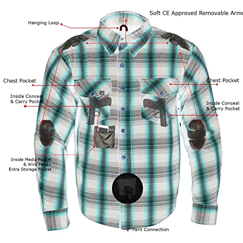 Milwaukee Leather MPM1630 Men's Plaid Flannel Biker Shirt with CE Approved Armor - Reinforced w/Aramid Fibers - X-Large Grey