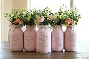 set of 5 – painted distressed mason jars – choose pint 16 oz or quart 32 oz, you choose jar colors, artificial flowers optional, mason jar centerpiece set, boho chic baby shower centerpiece for girls