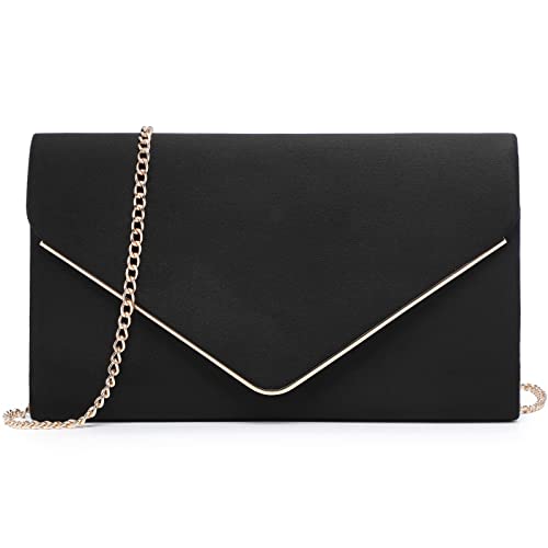 Dasein Ladies' Velvet Evening Clutch Handbag Formal Party Clutch For Women With Chain Strap (Black)