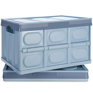 homde pack of 2 collapsible storage bins with lid crates plastic tote storage box container (blue, large)