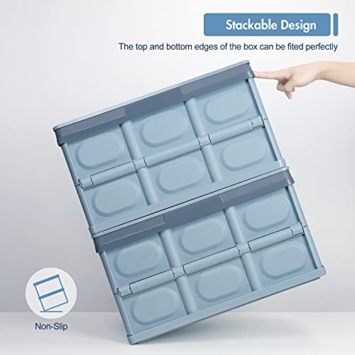 Homde Pack of 2 Collapsible Storage Bins with Lid Crates Plastic Tote Storage Box Container (Blue, Large)