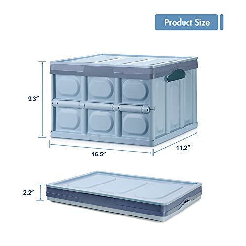 Homde Pack of 2 Collapsible Storage Bins with Lid Crates Plastic Tote Storage Box Container (Blue, Large)