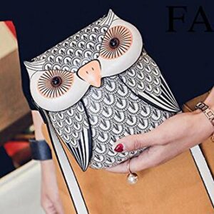 QZUnique Cute Owl Cartoon PU Leather Handbag Casual Satchel School Purse