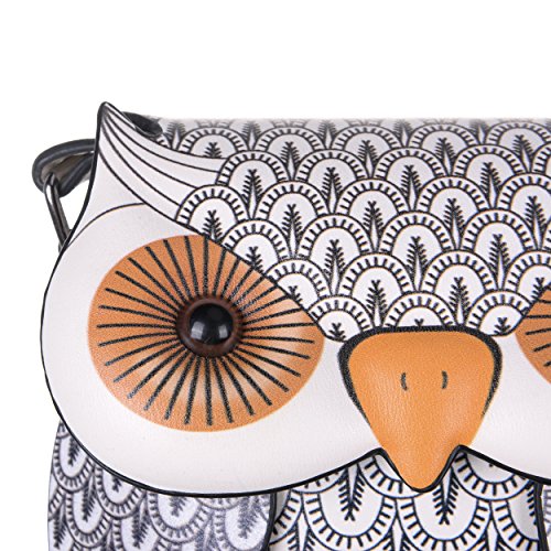 QZUnique Cute Owl Cartoon PU Leather Handbag Casual Satchel School Purse