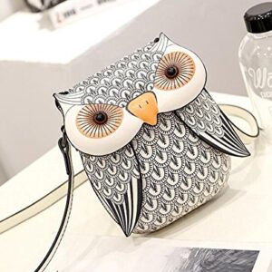 QZUnique Cute Owl Cartoon PU Leather Handbag Casual Satchel School Purse