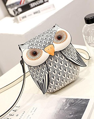 QZUnique Cute Owl Cartoon PU Leather Handbag Casual Satchel School Purse