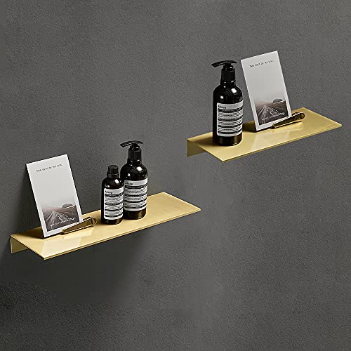 Baffect Wall-Mounted Shelves, Heavy-Duty Metal Kitchen Organizers, Small Aluminum Alloy Floating Shelves for Bathroom (Set of 2, Golden)