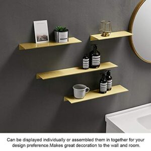 Baffect Wall-Mounted Shelves, Heavy-Duty Metal Kitchen Organizers, Small Aluminum Alloy Floating Shelves for Bathroom (Set of 2, Golden)