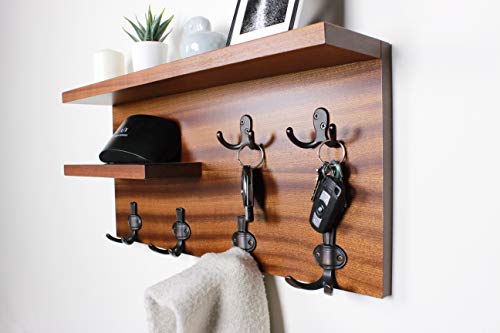 Natural Rustic Hardwood Handmade Shelf - Decorative Coat Rack, Entryway Storage and Wall Decor. #5 (Sapele)