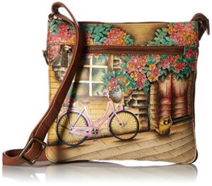 anuschka women’s hand painted genuine leather expandable travel crossbody – vintage bike