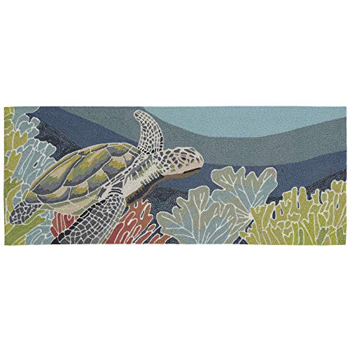 Liora Manne Ravella Indoor Outdoor Rug - Nautical Rug, Sea Life & Ocean Theme Decor, Comfortable & Durable, UV Stabilized, Stain Resistant Rug, Ocean Blue, 2' x 5'