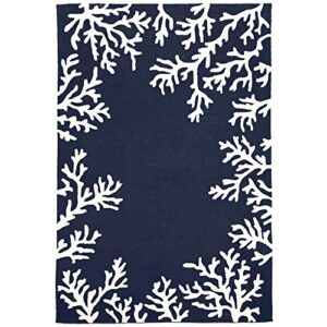 liora manne capri coastal coral border navy indoor/outdoor rug, 2’6 x 4