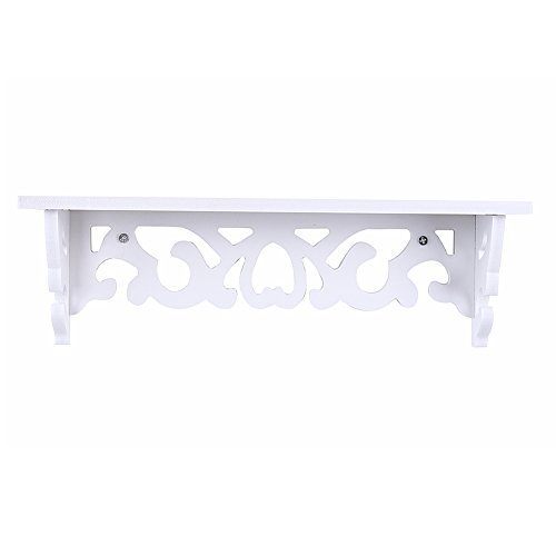 Yosoo White Wooden Chic Filigree Style Decorative Floating Wall Shelf, Cutout Design Shelves (Small)