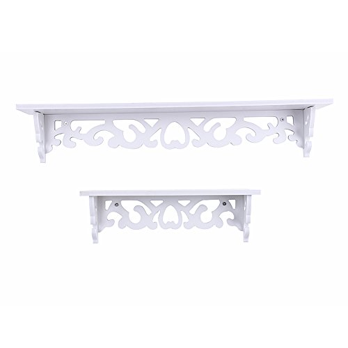 Yosoo White Wooden Chic Filigree Style Decorative Floating Wall Shelf, Cutout Design Shelves (Small)