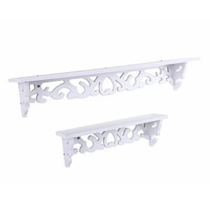 Yosoo White Wooden Chic Filigree Style Decorative Floating Wall Shelf, Cutout Design Shelves (Small)