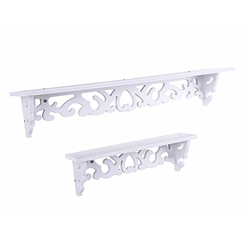 Yosoo White Wooden Chic Filigree Style Decorative Floating Wall Shelf, Cutout Design Shelves (Small)