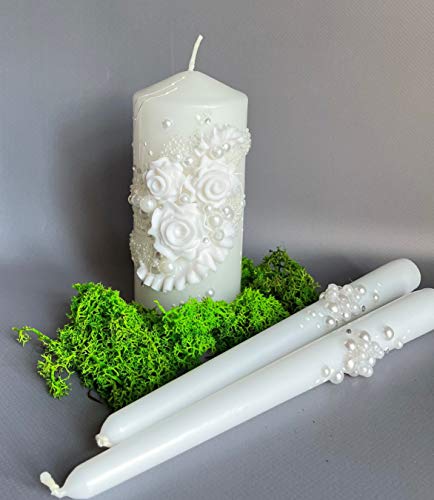 Magik Life Unity Candle Set for Wedding - Wedding Accessories for Reception and Ceremony - Candle Sets - 6 Inch Pillar and 2 10 Inch Tapers - Decorative Pillars White