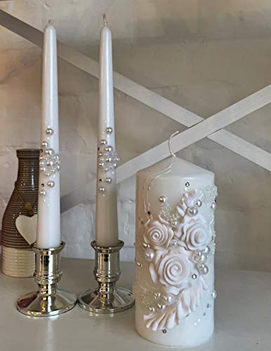 Magik Life Unity Candle Set for Wedding - Wedding Accessories for Reception and Ceremony - Candle Sets - 6 Inch Pillar and 2 10 Inch Tapers - Decorative Pillars White