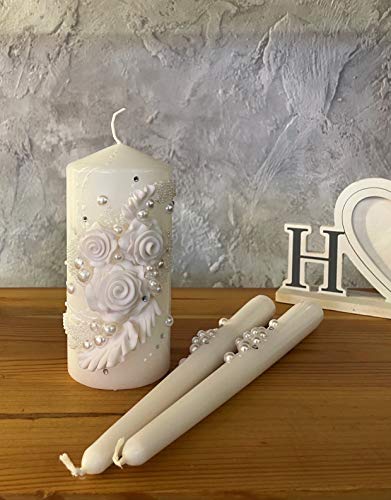 Magik Life Unity Candle Set for Wedding - Wedding Accessories for Reception and Ceremony - Candle Sets - 6 Inch Pillar and 2 10 Inch Tapers - Decorative Pillars White