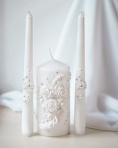 Magik Life Unity Candle Set for Wedding - Wedding Accessories for Reception and Ceremony - Candle Sets - 6 Inch Pillar and 2 10 Inch Tapers - Decorative Pillars White