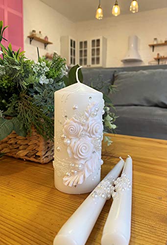 Magik Life Unity Candle Set for Wedding - Wedding Accessories for Reception and Ceremony - Candle Sets - 6 Inch Pillar and 2 10 Inch Tapers - Decorative Pillars White