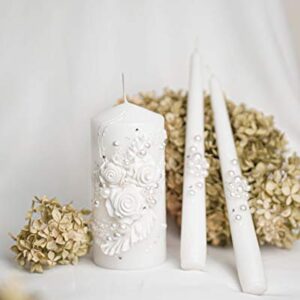 Magik Life Unity Candle Set for Wedding - Wedding Accessories for Reception and Ceremony - Candle Sets - 6 Inch Pillar and 2 10 Inch Tapers - Decorative Pillars White