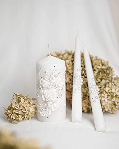 Magik Life Unity Candle Set for Wedding - Wedding Accessories for Reception and Ceremony - Candle Sets - 6 Inch Pillar and 2 10 Inch Tapers - Decorative Pillars White