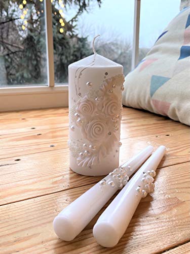 Magik Life Unity Candle Set for Wedding - Wedding Accessories for Reception and Ceremony - Candle Sets - 6 Inch Pillar and 2 10 Inch Tapers - Decorative Pillars White