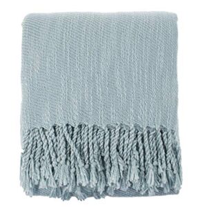 Fennco Styles Classic Woven Solid Lightweight Throw Blanket with Fringe Design 50" W x 60" L - 4 Colors (Aqua)