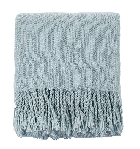 Fennco Styles Classic Woven Solid Lightweight Throw Blanket with Fringe Design 50" W x 60" L - 4 Colors (Aqua)