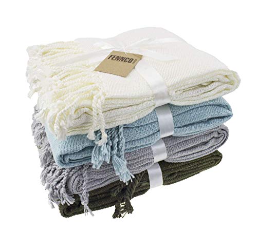 Fennco Styles Classic Woven Solid Lightweight Throw Blanket with Fringe Design 50" W x 60" L - 4 Colors (Aqua)