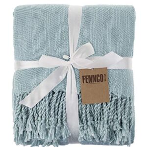 Fennco Styles Classic Woven Solid Lightweight Throw Blanket with Fringe Design 50" W x 60" L - 4 Colors (Aqua)