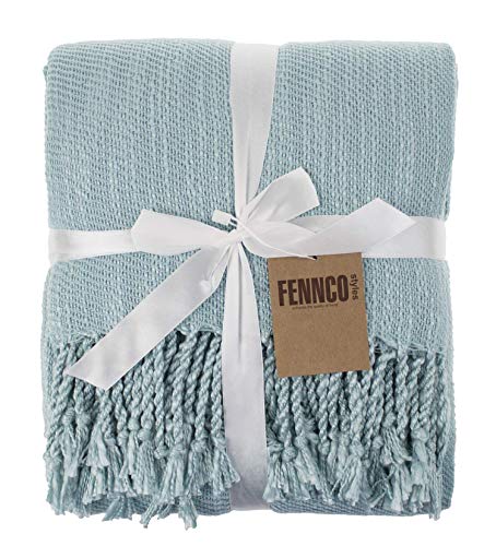 Fennco Styles Classic Woven Solid Lightweight Throw Blanket with Fringe Design 50" W x 60" L - 4 Colors (Aqua)