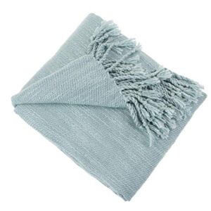 Fennco Styles Classic Woven Solid Lightweight Throw Blanket with Fringe Design 50" W x 60" L - 4 Colors (Aqua)