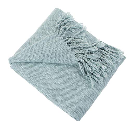 Fennco Styles Classic Woven Solid Lightweight Throw Blanket with Fringe Design 50" W x 60" L - 4 Colors (Aqua)