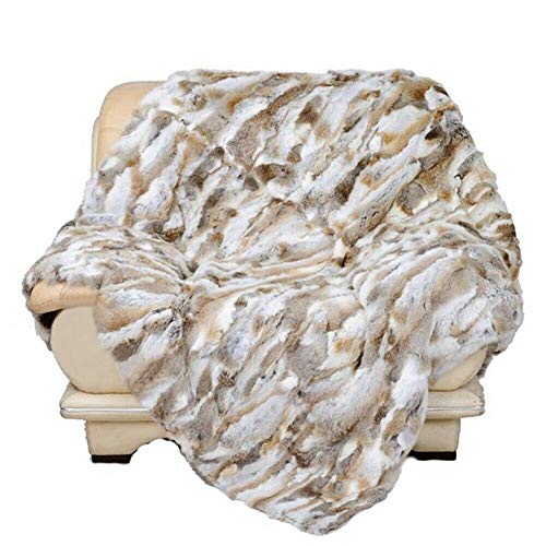 Natural Real Luxury Rabbit Fur Rug Throw Blanket Rug Premium Quality Thick and Lush Tan(55in x 63 in)