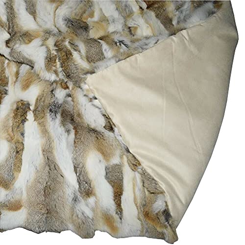 Natural Real Luxury Rabbit Fur Rug Throw Blanket Rug Premium Quality Thick and Lush Tan(55in x 63 in)