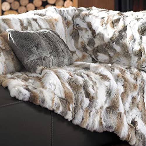 Natural Real Luxury Rabbit Fur Rug Throw Blanket Rug Premium Quality Thick and Lush Tan(55in x 63 in)